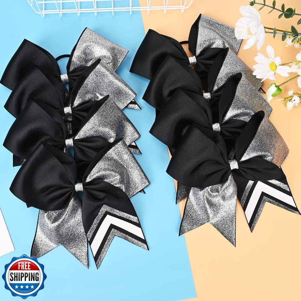 DEEKA 8PCS 8" Two Toned Large Glitter Cheer Bows Shiny Cheer Hair Bows ...