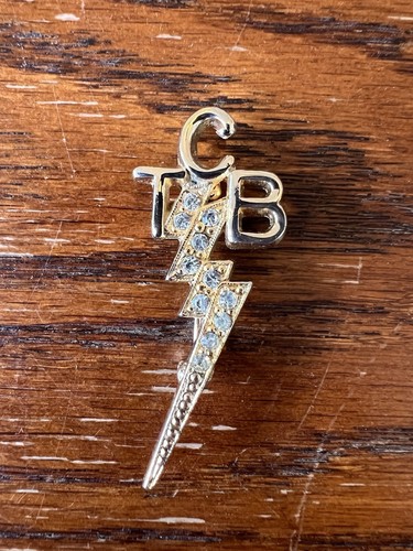 VINTAGE 1970s ELVIS PRESELY TCB LIGHTENING BOLT RHINESTONES GOLD BROOCH ...