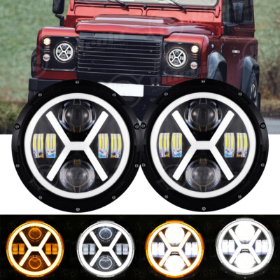 Halo Angel Eyes 7inch LED Headlights Sealed Beam For Defender 90 110 ...