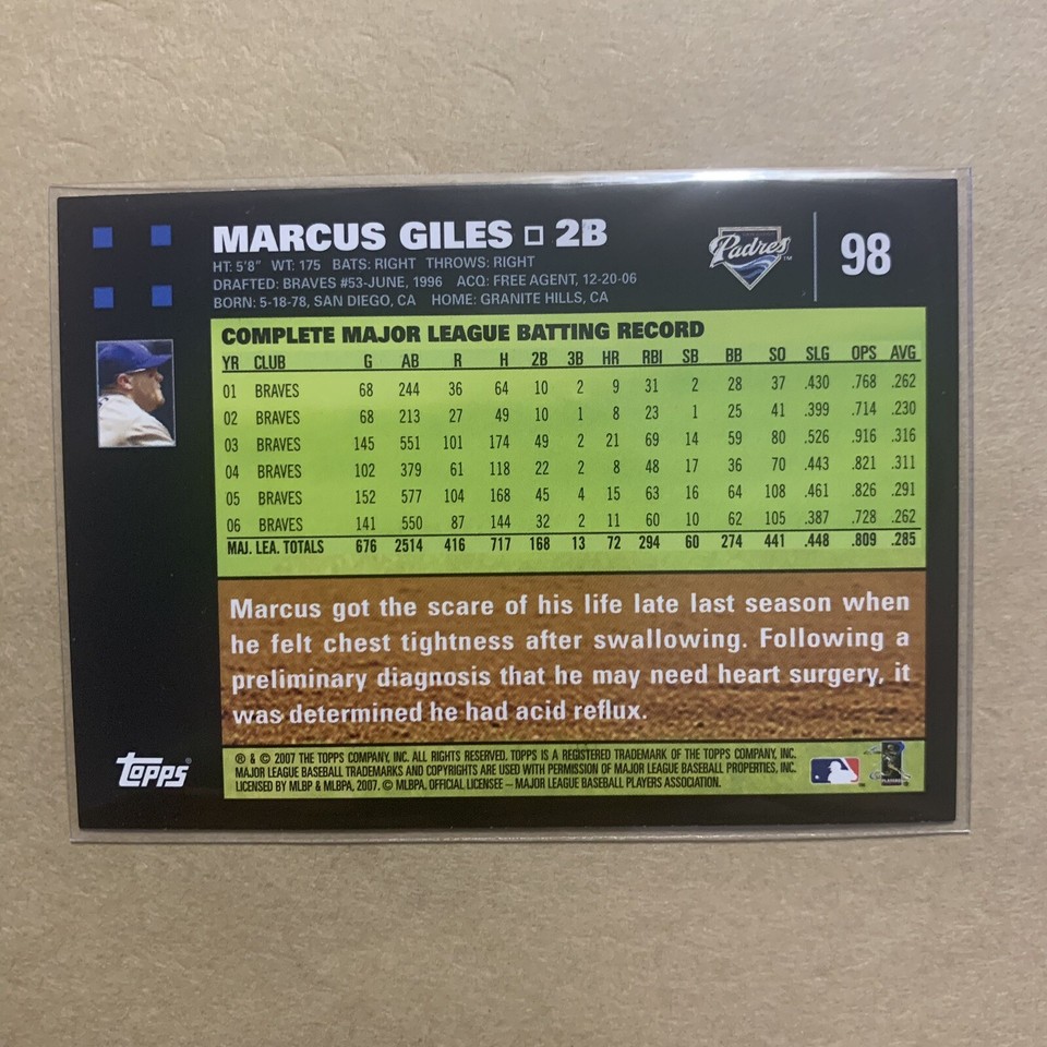 2007 TOPPS #98 MARCUS GILES SAN DIEGO PADRES | eBay