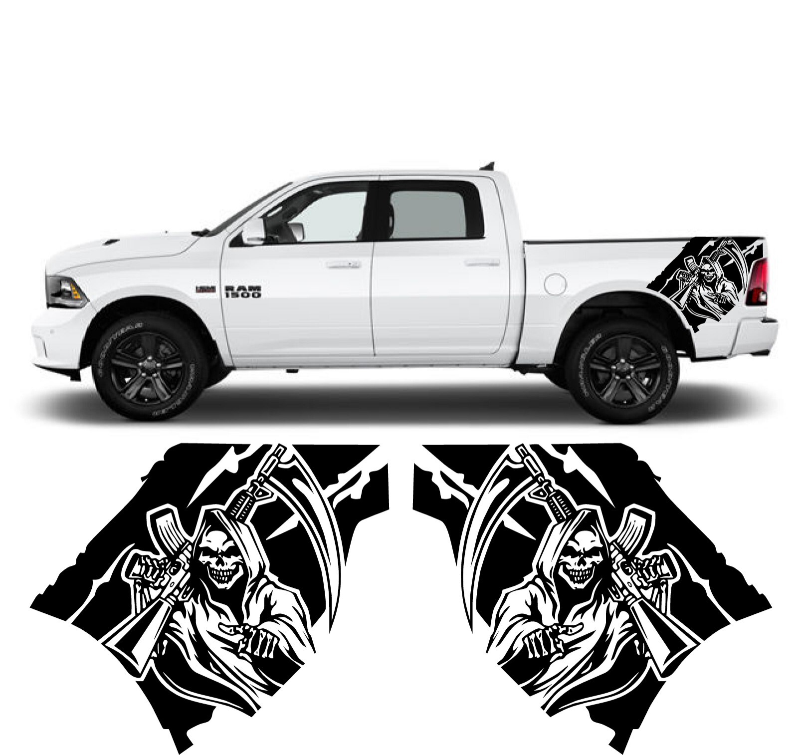 COMPATIBLE WITH DODGE RAM Grim Reaper Bed GRAPHICS VINYL BEDSIDES REAR ...