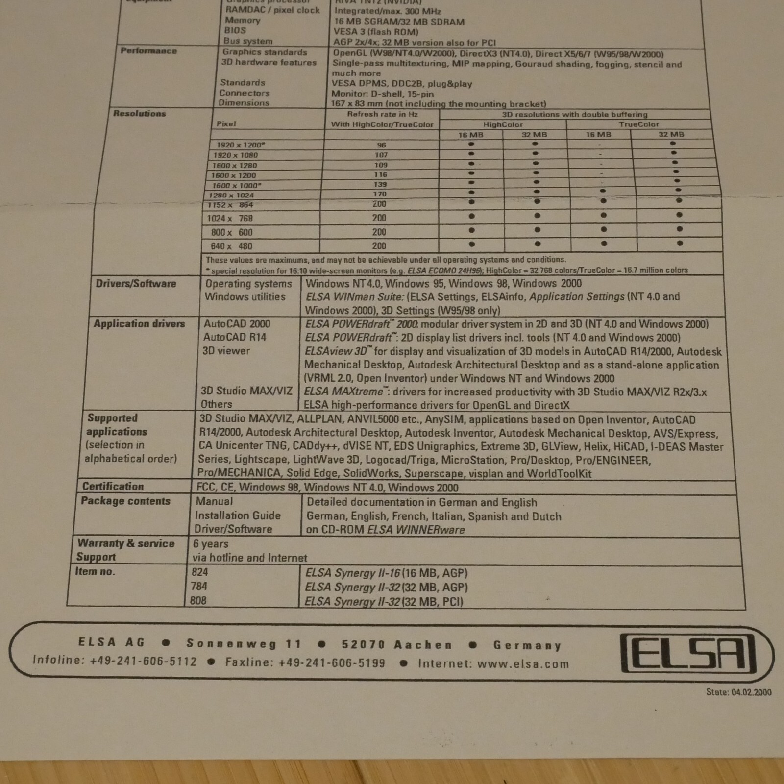 ELSA Synergy II-32 RIVA TNT2 by NVIDIA AGP VGA 2D 3D 32MB Video Card ...