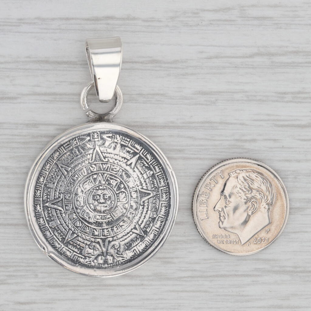 Aztec Sun Calendar Coin Medallion Pendant Sterling Silver | eBay