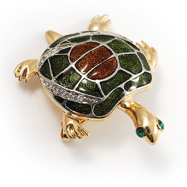 Small Enamel Crystal Turtle Brooch (Green&Brown) | eBay UK