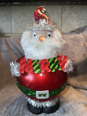 Dept 56 Holiday Merry Santa Flip Top Red Sparkle Candy Dish -RARE ...