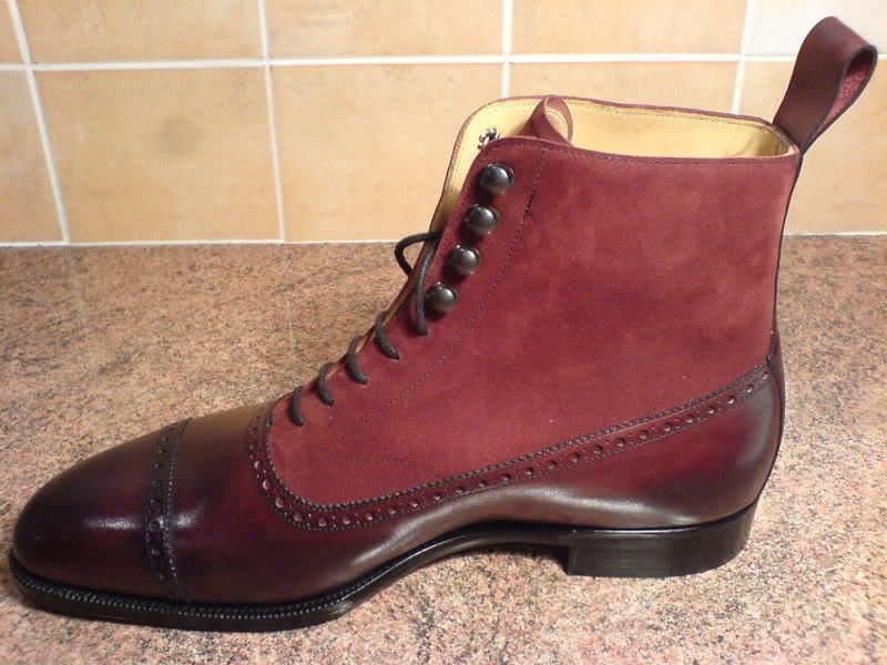 Men's ankle leather boots, Men two tone maroon suede and leather boot ...