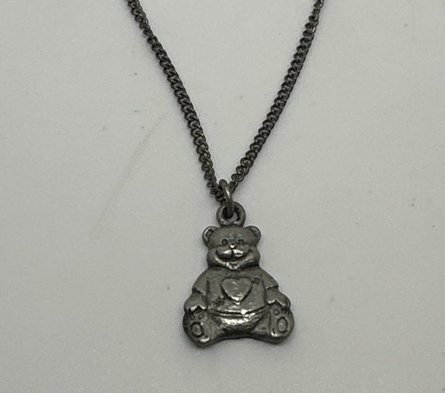 Vintage Ms Dee Teddy Bear Pendant Pewter Silver Tone Necklace Dainty Small | eBay