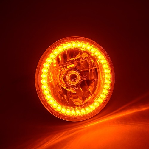 7" Amber LED Angel Eye Ring Motorcycle Halo Headlight Blinker Turn ...