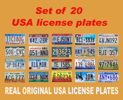 20 USA LICENSE PLATES SET UNITED STATES NUMBER TAG LOT REAL BEST ...