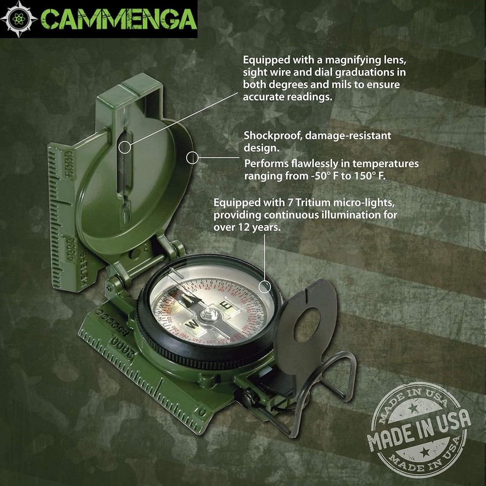 Cammenga Compass Military Grade Phosphorescent - Lensatic Compass Shock ...