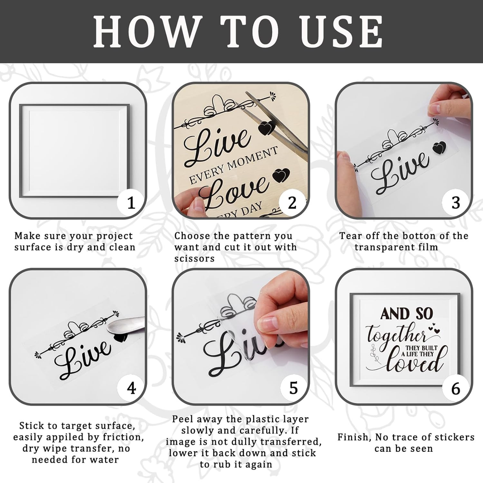 11 Sheets Vintage Word Rub on Transfer for Crafts Black Warm Letters ...