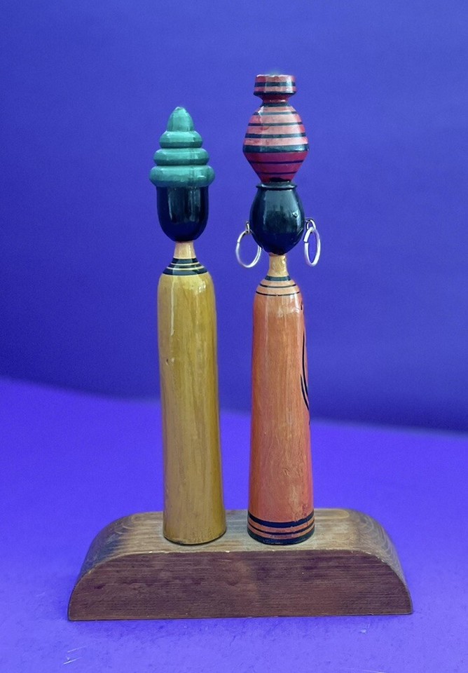Egyptian Folk Art Wooden Spindle Dolls Hand Painted Women & Man on ...