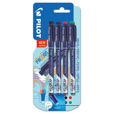 Pilot FriXion Fineliner Erasable Writing Felt Pen 4 Piece Blister ...