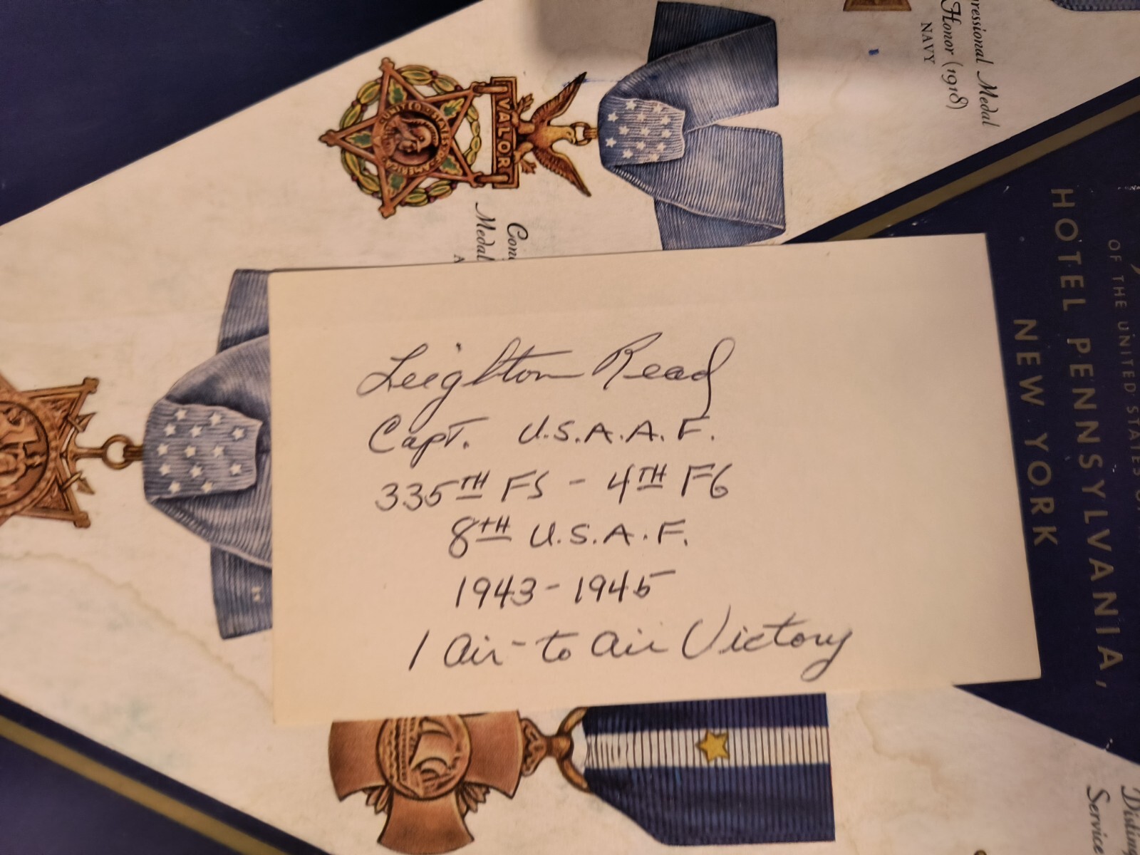 WWII Fighter Pilot 1Lt. LEIGHTON M. READ 4th FG & 78th FG 1V Signed 3x5 ...