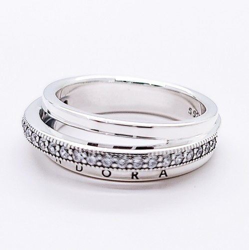 NEW 100% Authentic PANDORA 925 Ale Silver Triple Band Pavé Logo Ring ...