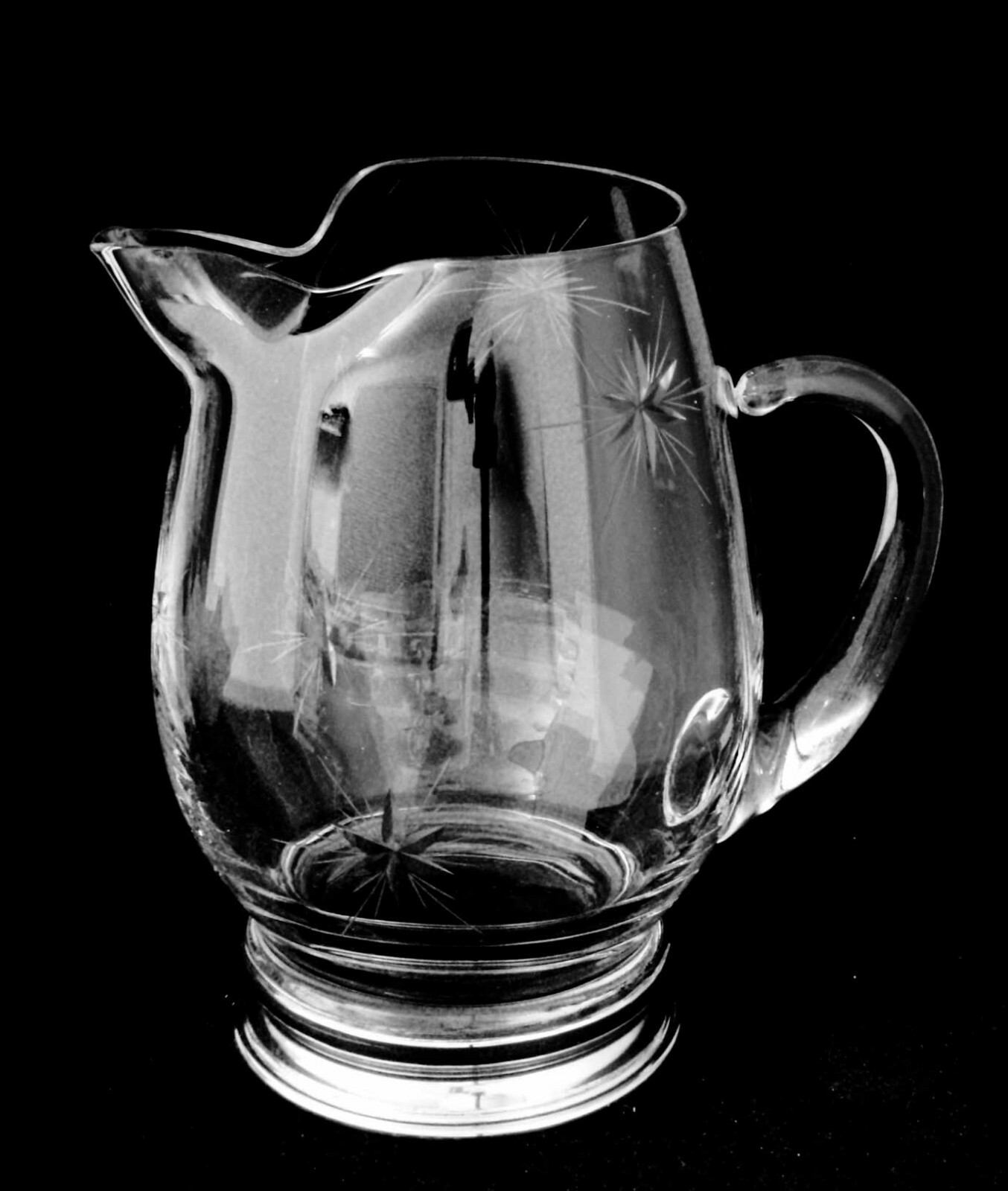 Vintage Wallace Glass Starburst & Sterling Silver Base Pitcher MCM ...