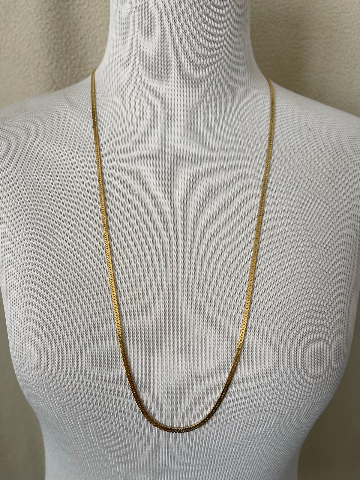 Herringbone Style Gold Plated Long Chain Necklace - Gem