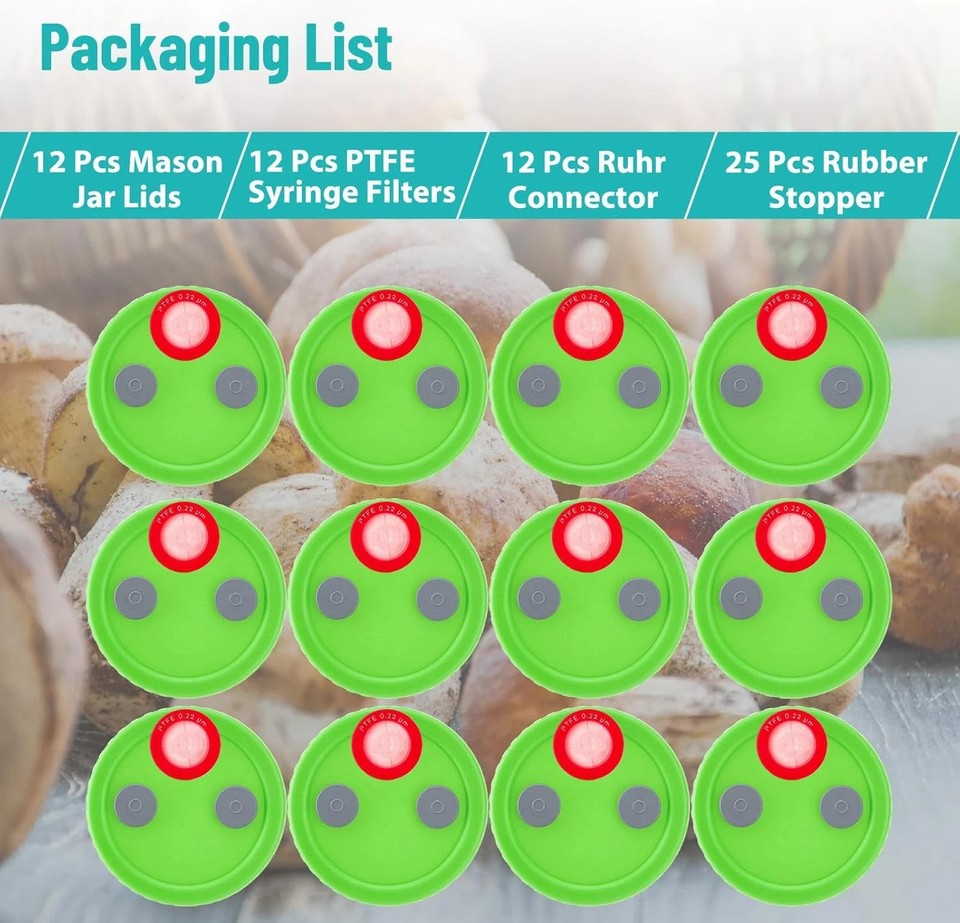 Mushroom Liquid Culture Mycelium JAR LIDS,Set of 12, Wide Mouth With ...