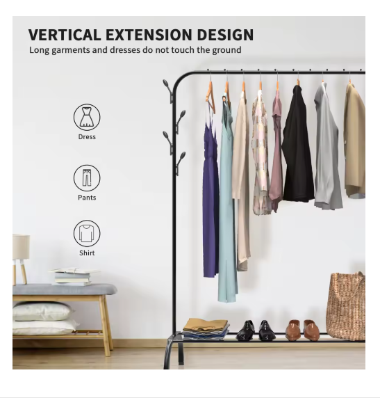 Metal Freestanding Clothes Rail Coat Stand with 8 Side Hooks | eBay UK