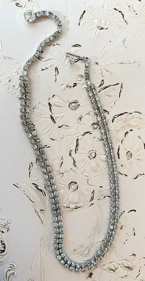 High Quality Bellini Choker Necklace Silver Tone Double Row Rhinestone 15" NK82 | eBay