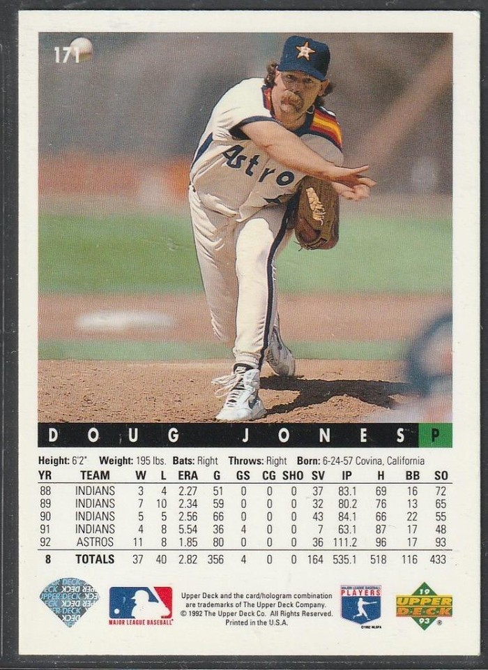 299, Original Autograph, Doug Jones; Houston Astros, 1993 Upper Deck ...