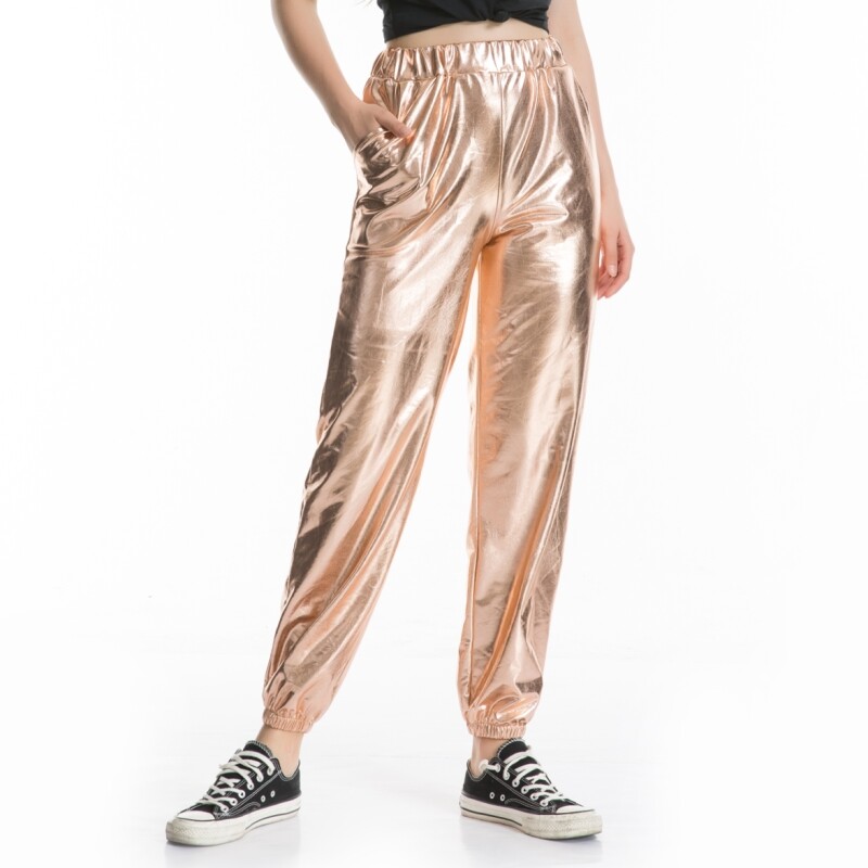 Women Shiny Holographic Pants Loose Metallic Trousers Dance Streetwear ...