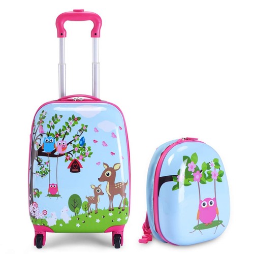 2Pc Kid Carry On Luggage Set, 12" Backpack & 16" Rolling Suitcase, Hard ...