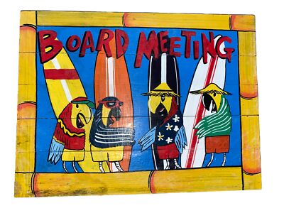 BOARD MEETING SURFBOARD PARROT HAND CARVED WOOD SIGN WALL ART TIKI | eBay