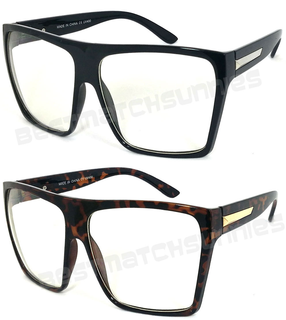 Retro Square Pilot Sunglasses Men Women Oversized Flat Top Square CLEAR ...