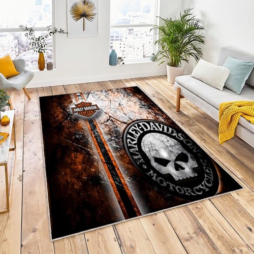 Skull Retro Motorcycle Theme Rug Cool Biker Decor For Garage Or Man ...