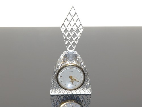 BRADLEY HAND-CUT CRYSTAL PERFUME BOTTLE STYLE WIND-UP ALARM CLOCK ...