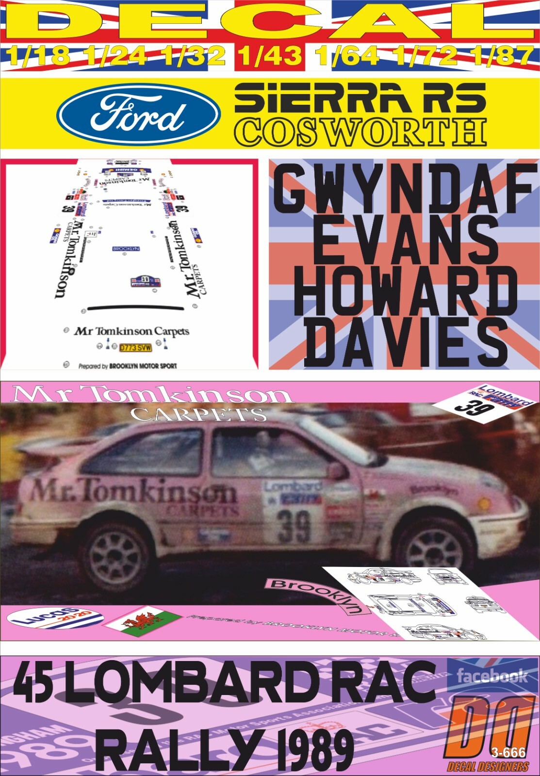 DECAL FORD SIERRA RS COSWORTH G.EVANS RAC R. 1989 11th (08) | eBay