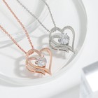 Women Double Love Necklace Rhinestones Heart-shaped Clavicle Girls ...