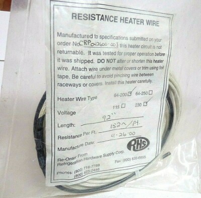 #72 Lot, RHS 64-200 RESISTANCE 152/ft HEATER WIRE 230 V 92" NIP New in ...
