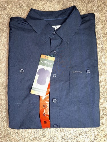 Men's Orvis Navy Blue Short Sleeve Button Up Tech Shirt Size Medium for ...
