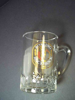 Rolling Rock Bock Handled shot glass gold ram's head logo Old Latrobe ...