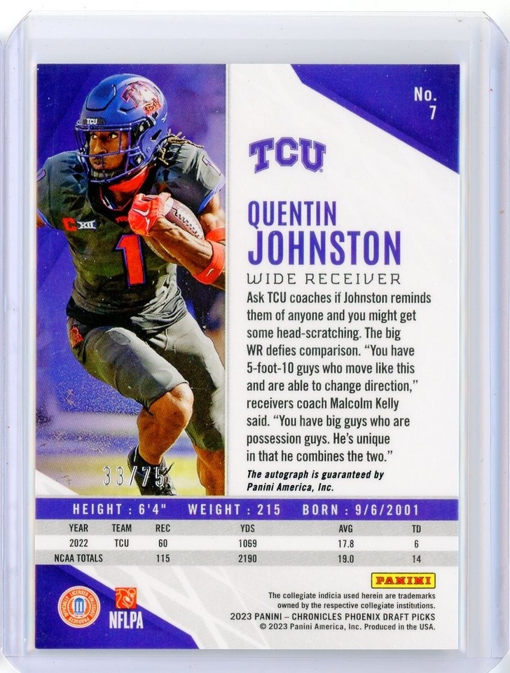 2023 Panini Chronicles Phoenix QUENTIN JOHNSTON AUTO Autograph Silver ...