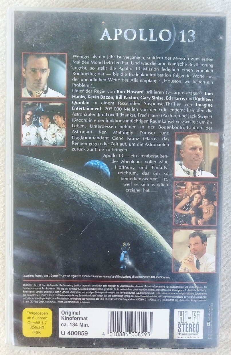 Apollo 13 Original VHS Tape 1995 - German Version widescreen Tom Hanks ...