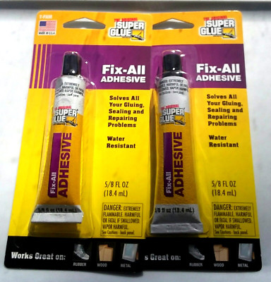 2x Super Glue FIX ALL ADHESIVE TUBE ~ FRESH ~ 5/8 FL OZ RETAIL PACK ...