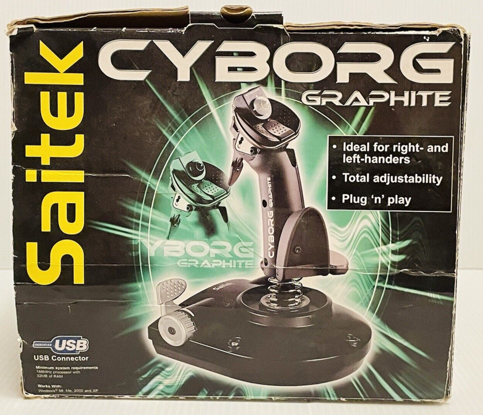 Saitek Cyborg Graphite PC Joystick Game Controller USB Flight Stick ...