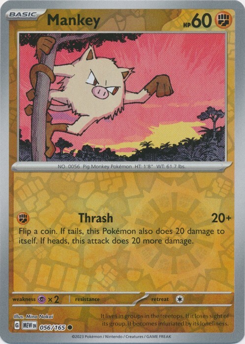 Reverse Holo Mankey 056/165 Common Scarlet and Violet 151 Pokemon TCG ...