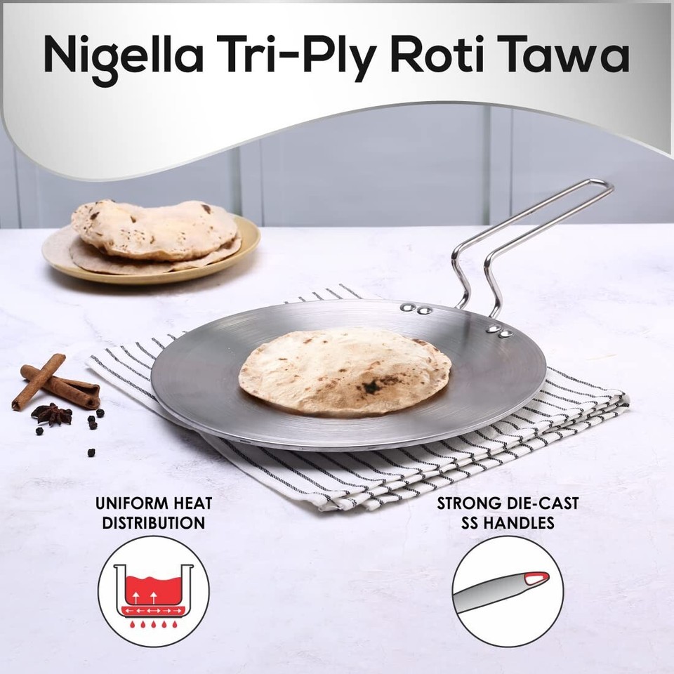 Stainless Steel Tri Ply 26 cm Roti Tawa Griddle Non-Stick Induction ...
