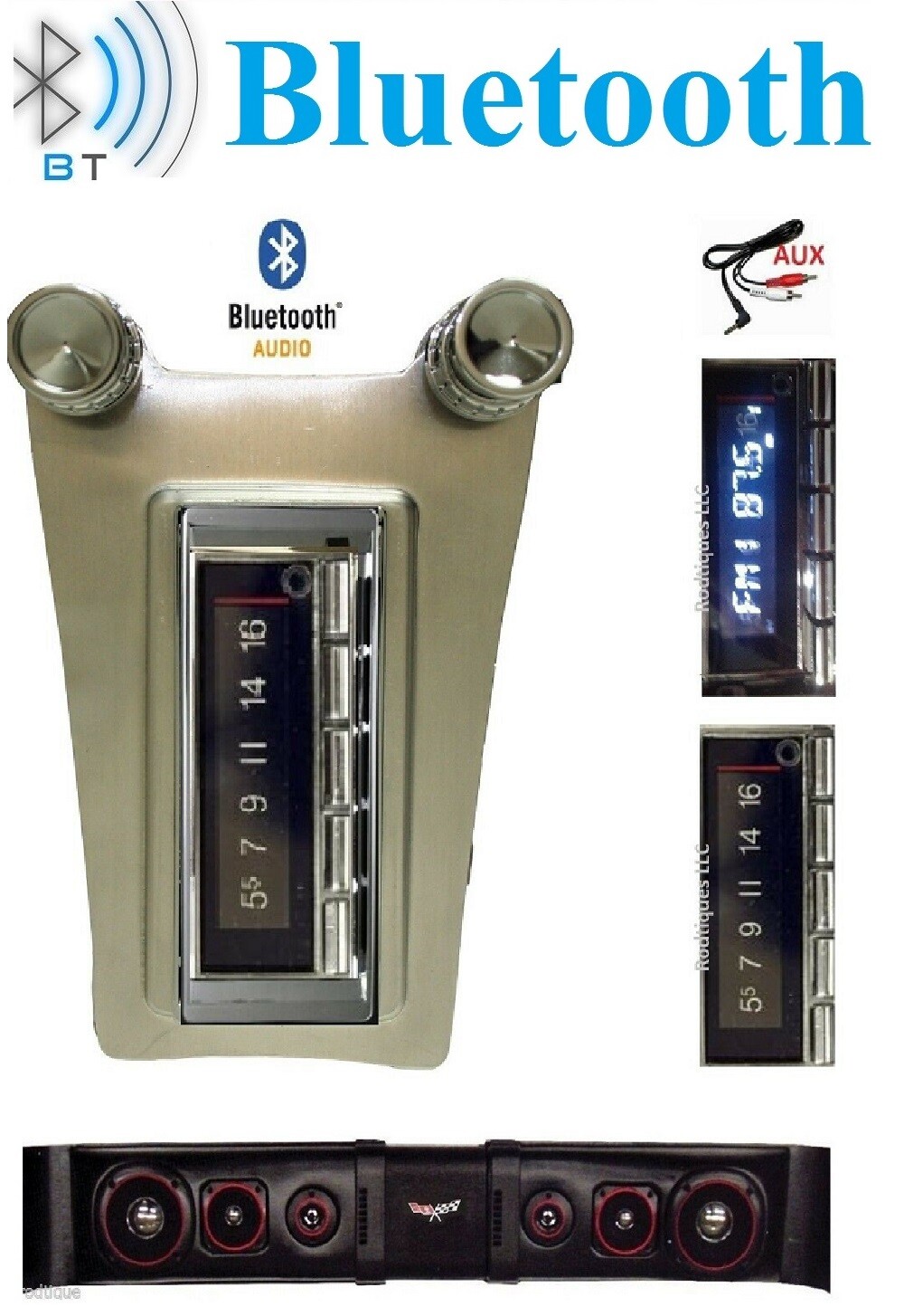 1963-1967 Chevy Corvette Bluetooth Radio Multi Color Display + 6 ...