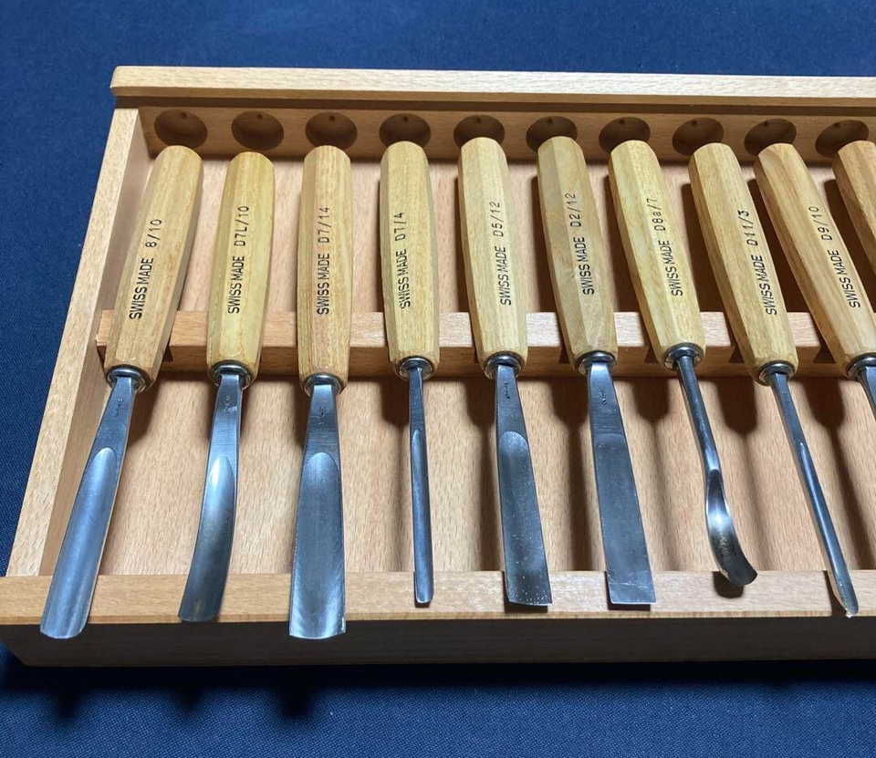 Swiss made chisels Pfeil signed Woodcarving tools set of 18 Unused w ...