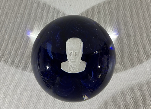 JOHN F KENNEDY JFK-Joe St. Clair Art Glass Cobalt Blue Sulfide ...
