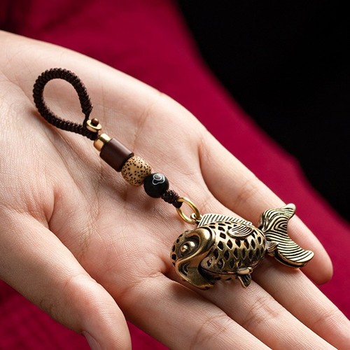Brass Metal Lucky Animal Lanyard Key Chains Copper Fish Keychain ...