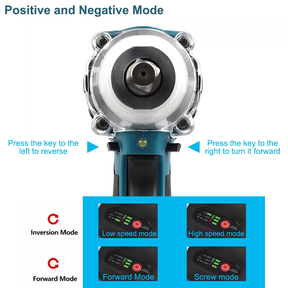 Cordless Electric Impact Wrench Gun 1/2'' High Power Driver with Li-ion ...
