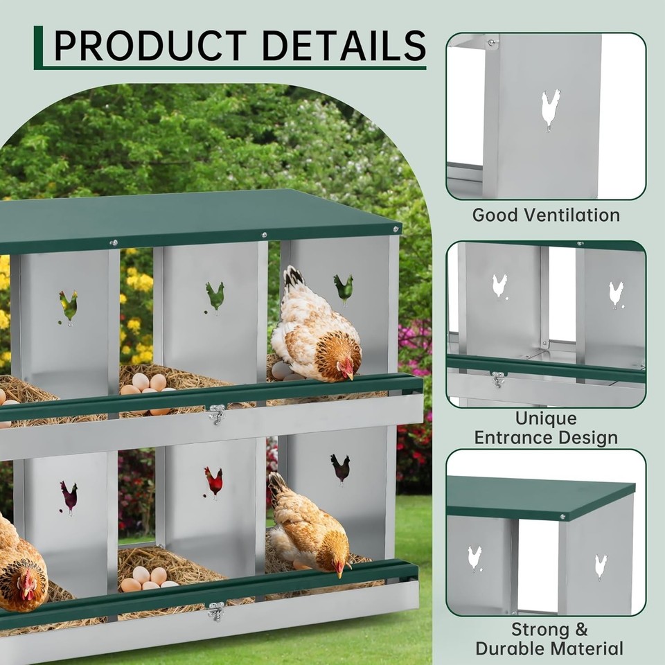 Metal Chicken Nesting Boxes 6/8 Hole Roll Away Egg Laying Box for Coop ...