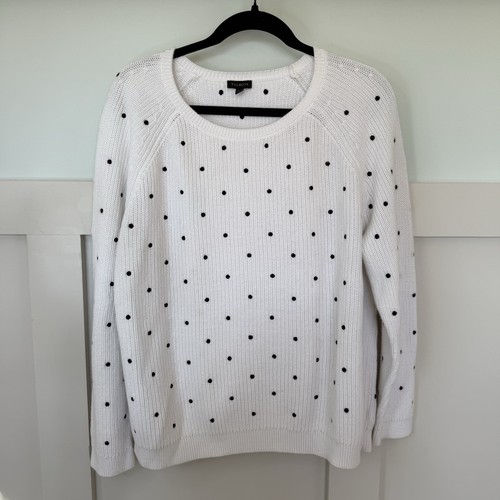 Talbots Pima Cotton Ribbed Sweater XL White Black Polka Dot Timeless ...