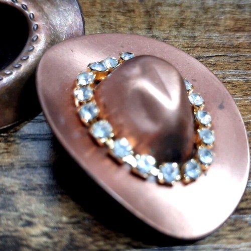 Vintage Copper Rhinestone Cowboy Hat Earrings Clip On Western ...